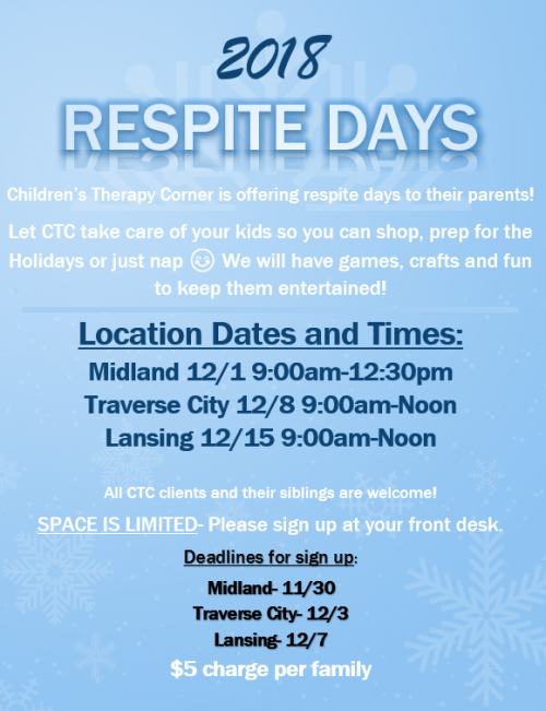 Respite days 2018 are here! | Children's Therapy Corner