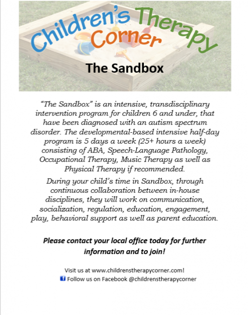 The Sandbox at Children’s Therapy Corner- offering an intensive inter ...